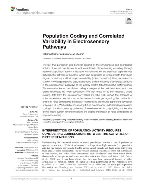 Pdf Population Coding And Correlated Variability In Electrosensory