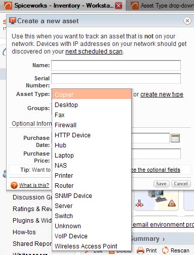 Asset Type Drop Down Still Broke Spiceworks Support Spiceworks