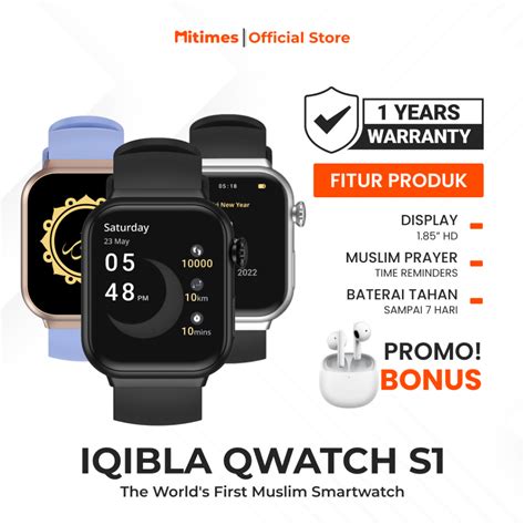 Jual Iqibla Qwatch S1 185 Inch Quran Watch Muslim Smartwatch Bluetooth