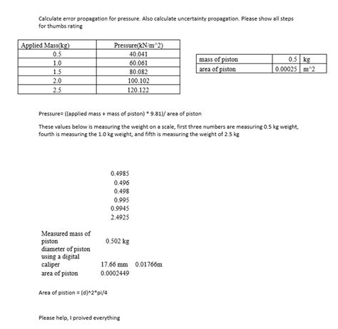 Calculate Error Propagation For Pressure Also