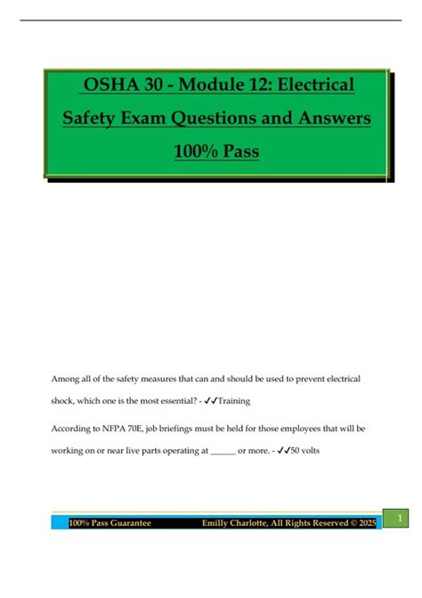 Osha 30 Module 12 Electrical Safety Exam Questions And Answers 100