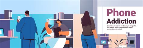 소셜 네트워크 디지털 중독 개념에서 활동하는 디지털 가젯 비즈니스 인력을 사용하는 중독된 사업가 Brand Name Smart Phone에 대한 스톡 벡터 아트 및 기타