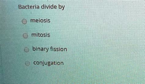Solved Bacteria Divide By 0 Meiosis Mitosis Binary Fission Conjugation