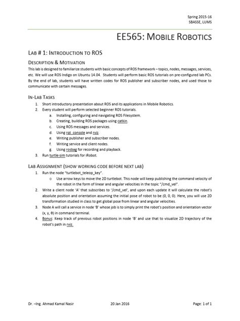 Labtask1 Introduction To Ros Pdf
