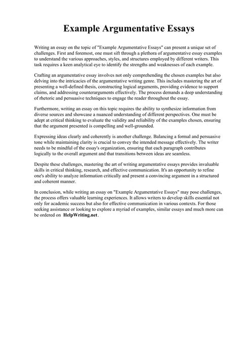 Example Argumentative Essays Pdf
