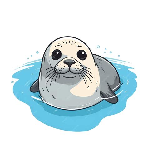 Las Focas De Dibujos Animados Nadando Vector Premium