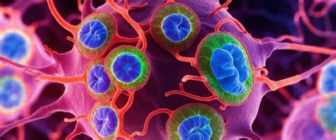 Fluorescent Image Depicting Vibrant Oligodendrocytes Under A Microscope Premium Ai Generated Image