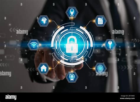 Businessman Hand And Finger Touching Screen And Hexagon Blue Ui Hud