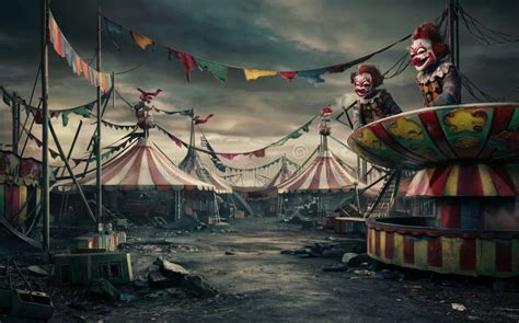AI Generated A Spooky Abandoned Carnival With Creepy Clowns And Broken Down Rides Halloween