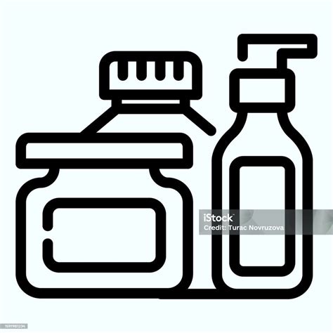 화장품 라인 아이콘입니다 흰색으로 분리된 액체 벡터 그림이 있는 세 병 로션 크림 또는 샴푸 병은 앱을 위해 설계된 개요