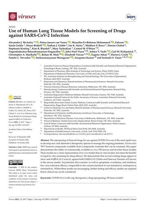 Pdf Use Of Human Lung Tissue Models For Screening Of Drugs Against Sars Cov 2 Infection