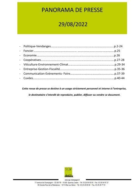 Panorama De Presse Quotidien Du 29 08 2022