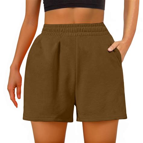 Aueoeo Womens Elastic Waist Polyester Sweat Shorts With Side Pockets