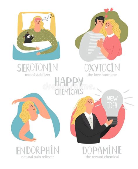 Dopamina Oxitocina Serotonina Ilustraciones Vectoriales Coloridas De