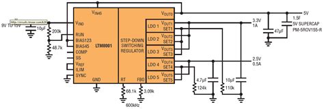 µmodule Regulator Charges Supercapacitor Backup Supply Supporting Ldo Outputs When The Input