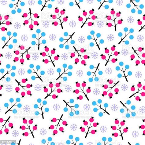 빨간색과 파란색 열매와 눈송이 흰색 배경에 고립 시켰으며 분기의 완벽 한 패턴입니다 휴일 홀리 베리입니다 겨울 크리스마스와 새 해 복 많이 받으세요 벡터 일러스트 레이 션