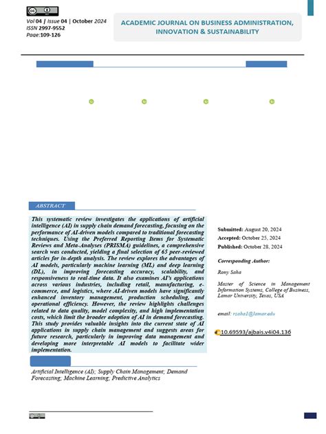 Systematic Literature Review On Artificial Intelligence Applications In Supply Chain Demand