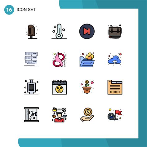 Flat Color Filled Line Pack Of 16 Universal Symbols Of Rack Server Arrow Case Case Editable
