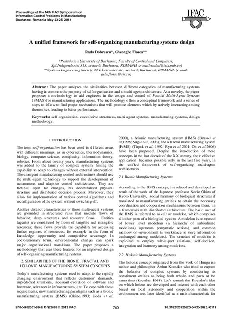 Pdf A Unified Framework For Self Organizing Manufacturing Systems Design