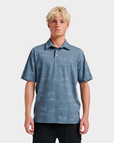 Waterman Island Daze Polo T Shirt Real Teal Heather Quiksilver