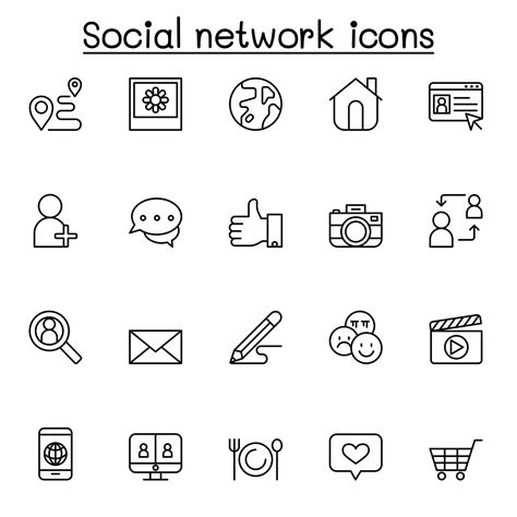Social Network Icon Set In Thin Line Stlye 2560847 Vector Art At Vecteezy