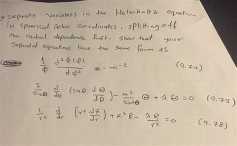 Solved Separate Variables In The Helmholtz Equation In
