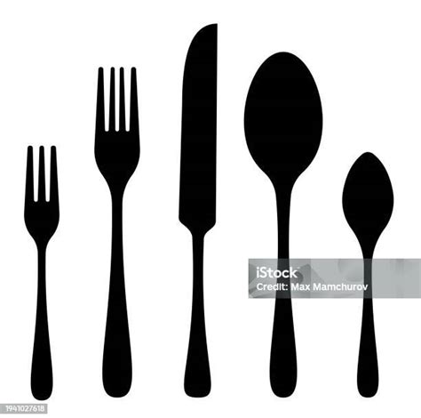 칼 붙이 아이콘의 집합입니다 칼붙이 포크 숟가락 와 나이프 벡터의 세트 흰색 배경에 칼 붙이 세트입니다 벡터 일러스트 레이 션 개체 그룹에 대한 스톡 벡터 아트 및 기타