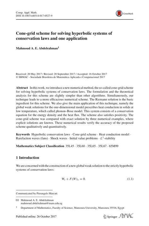 Pdf Cone Grid Scheme For Solving Hyperbolic Systems Of Conservation Laws And One Application