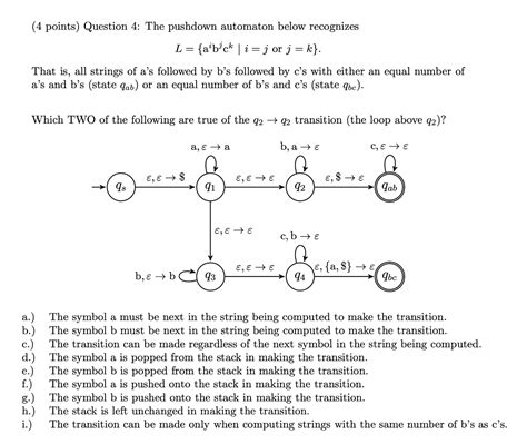 Solved 4 Points Question 4 The Pushdown Automaton Below