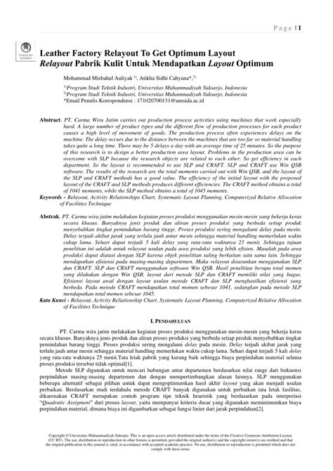 Pdf Leather Factory Relayout To Get Optimum Layout Relayout Pabrik Kulit Untuk Mendapatkan