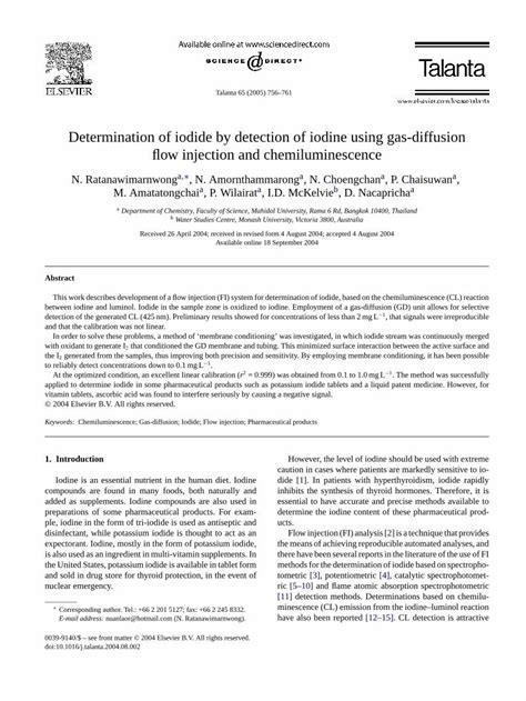Pdf Determination Of Iodide By Detection Of Iodine Using Gas