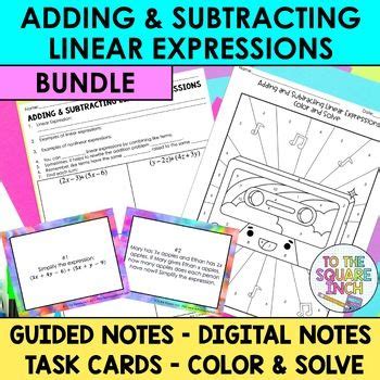 Adding And Subtracting Linear Expressions Notes Activities Digital Notes En