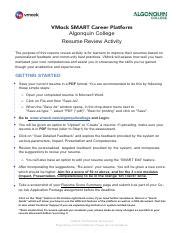 Vmock Resume Review Activity Mandatory Algonquin College Co Op 1 Pdf VMock SMART Career