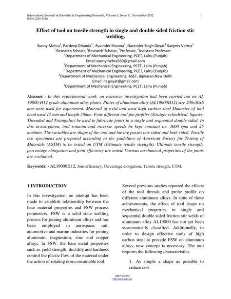 Pdf Effect Of Tool On Tensile Strength In Single And Double Sided Friction Stir Welding