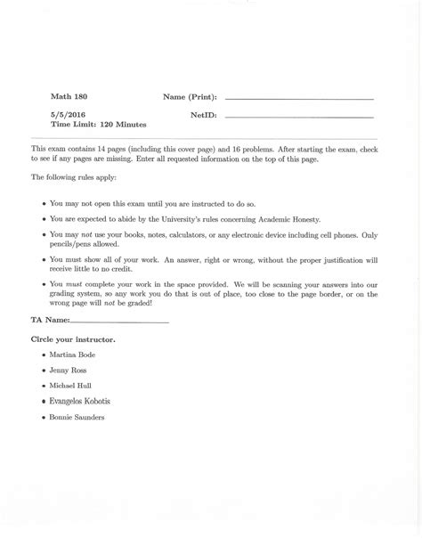 Math180 Final Spring 2016 Solutions Math 180 Name Print Netid