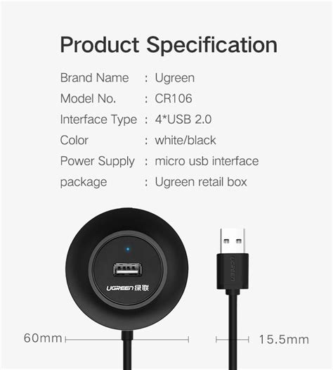 Ugreen Usb 2 0 Hub 4 Port Splitter Switch With Micro Usb Charging Port Otg Hub For Imac Computer