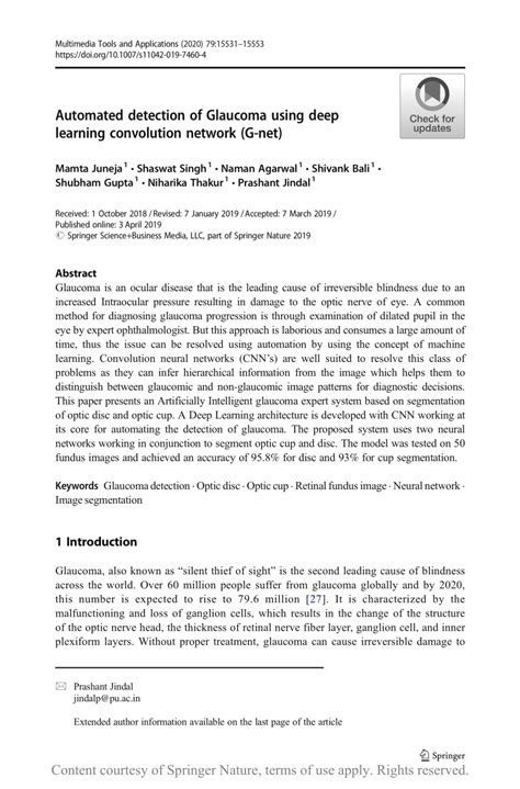 Automated Detection Of Glaucoma Using Deep Learning Convolution Network G Net Request Pdf