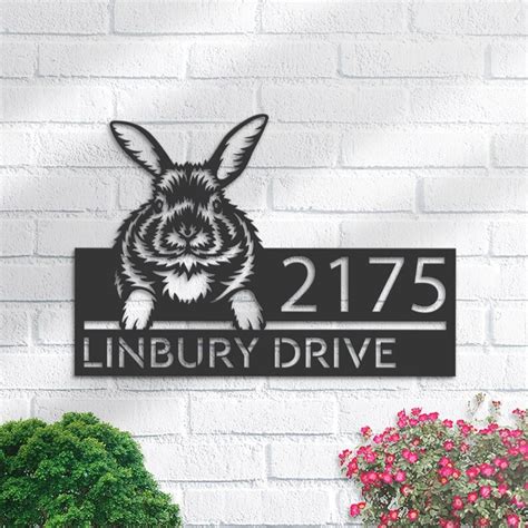 Dinozozo Personalized Peeking Rabbit Address Sign Custom Metal Signs