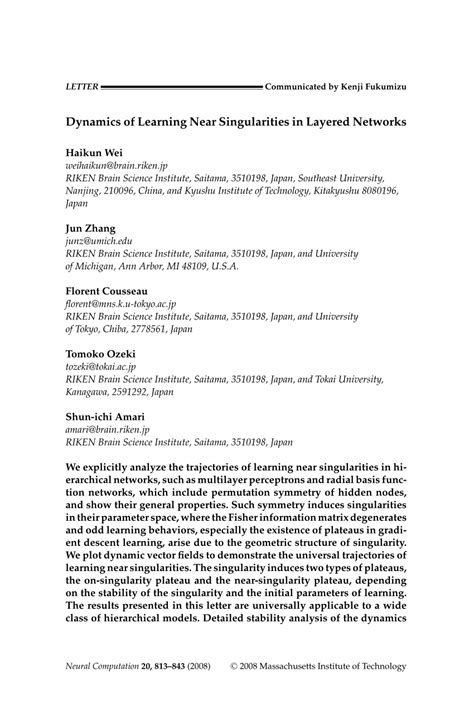 Pdf Dynamics Of Learning Near Singularities In Layered Networks
