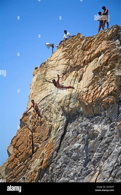 Cliff Diver A Clavadista Diving Off The Cliffs At La Quebrada Acapulco Guerrero State