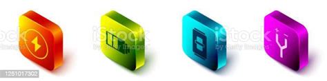 등극 번개 볼트 배터리 충전 수준 표시기 전기 조명 스위치 및 전기 케이블 아이콘을 설정합니다 벡터 3차원 형태에 대한 스톡 벡터 아트 및 기타 이미지 Istock