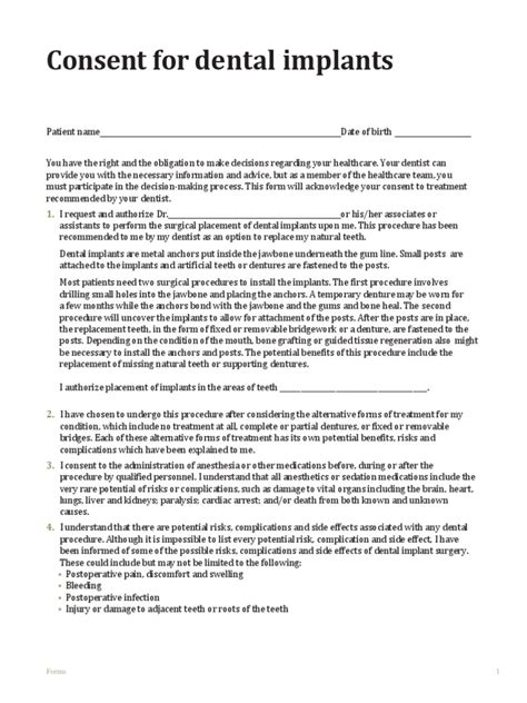 Consent For Dental Implant Procedures Pdf Dental Implant Dentures