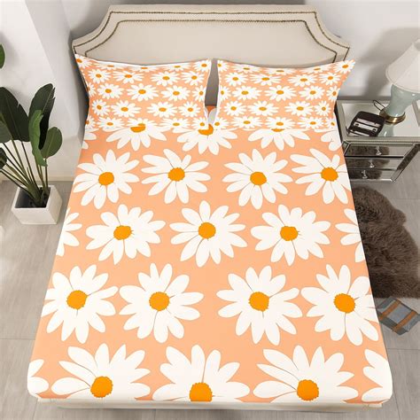 Erosebridal Groovy Flower Fitted Sheet Full Rustic Floral Fitted Sheet