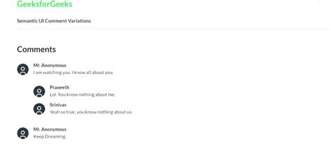 Semantic Ui Comment Variations Geeksforgeeks
