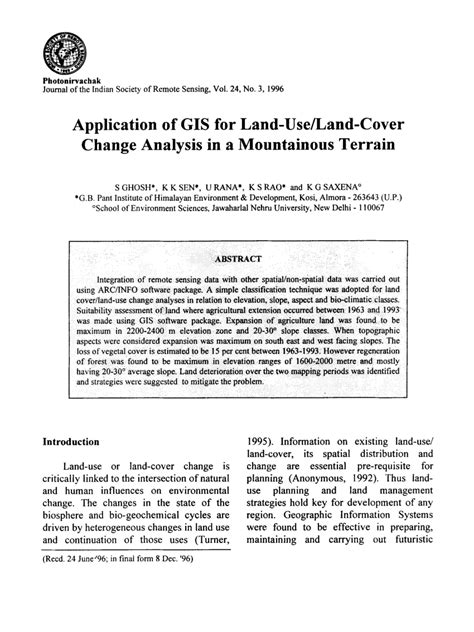 PDF Application Of GIS For Land Use Land Cover Change Analysis In A Mountainous Terrain