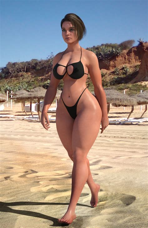 Rule 34 1girls 3d Beach Big Breasts Bikini Bikini Bottom Bikini Top Black G String Black Thong