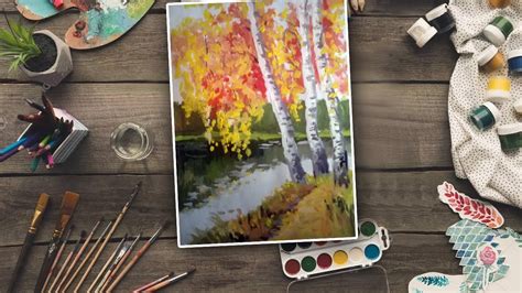 Рисуем березки гуашью Пейзаж родной земли пошагово ИЗО онлайн Youtube