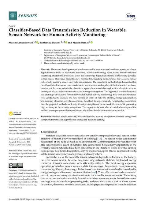 Pdf Classifier Based Data Transmission Reduction In Wearable Sensor Network For Human Activity