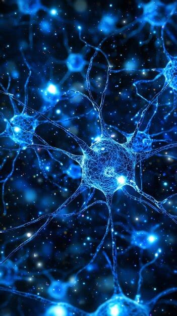Abstract Blue Neuron Cell Network Background Premium Ai Generated Image