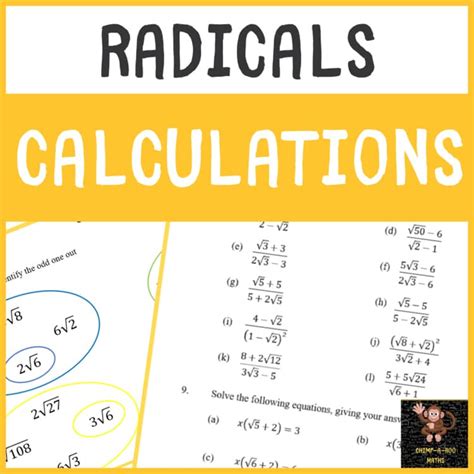 Radical Expressions Simplifying And Calculating By Chimp A Roo Maths